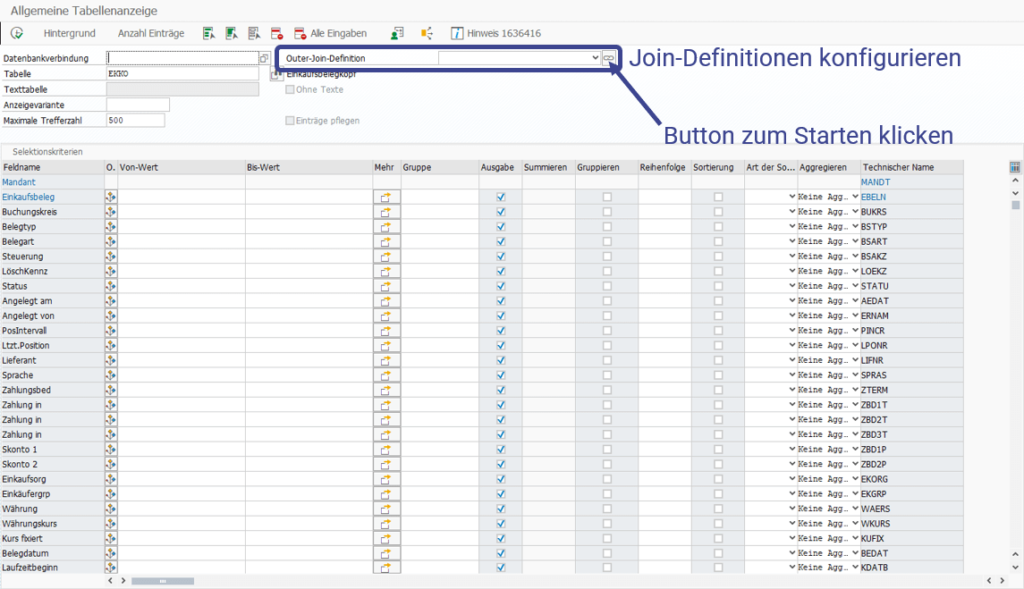 Tabellen mit der SE16H verknüpfen - The Data Pilot